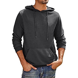 COOFANDY Men Casual Hooded Long Sleeve Sweatshirt Lightweight Pullover Hoodied Dark Grey