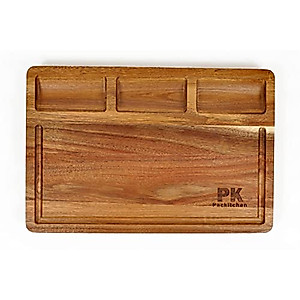 Acacia Wood Cutting Board with Compartments, Cutting Board with Juice Grooves, Charcuterie Board for Meat, Cheese, and Vegetables (Small)