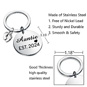 BNQL New Auntie Gifts Keychain Auntie EST 2024 Keychain Auntie Jewelry Gifts for New Auntie First Time Auntie Gifts (Auntie EST.2024)