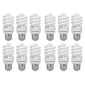LEDVANCE (12 Bulbs) Sylvania CFL T2 Twist Light Bulb, 2700K Soft White, 60 watt Equivalent, Efficient 13 watts, 850 Lumens, Medium Base - 12 Pack Compact Fluorescent