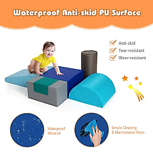 Costzon 6-Piece Kids Crawl and Climb Foam Play Set, Colorful Baby’s Foam Blocks to Crawling, Climbing, Walking, Children’s Educational Software Composite Toy for Toddlers, Preschoolers (Contemporary)