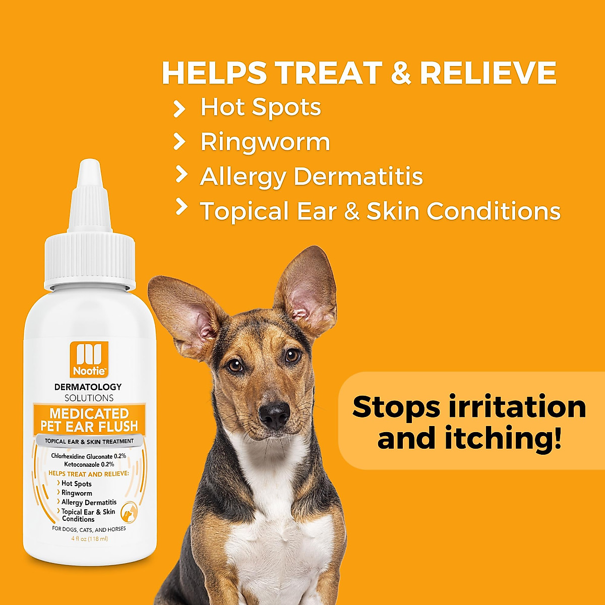 Nootie Dermatology Solutions- Ear Flush for Dogs & Cats, 4 oz