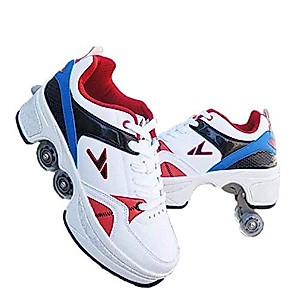 CHSSIH Roller Skates for Women,Shoes with Wheels for Girls/Men,Kick Rollers Shoes Retractable for Boys, Adult 2 in 1 Parkour Quad Roller Shoes,Children's Recreation Outdoor Skates,Color-5.5
