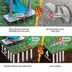 Walensee Lawn Aerator Spike Metal Manual Dethatching Soil Aerating Lawn with 15 Iron Spikes, Pre-Assembled Grass Aerator Tools for Yard, Lawn Aeration, Garden Tool, Revives Lawn Health, Patented