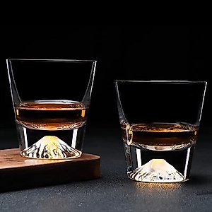Mountain Whiskey Glasses Old Fashioned Glasses Handicraft Edo for Drinking Bourbon,Scotch,Cocktails or Tea,Whiskey Rocks Glasses in Gift Box, Set of 2