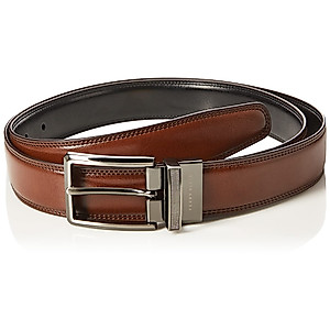 Perry Ellis Men's Portfolio Double Stitched Leather Reversible Belt (Sizes 30-42 Inches), Brown/Black, 36