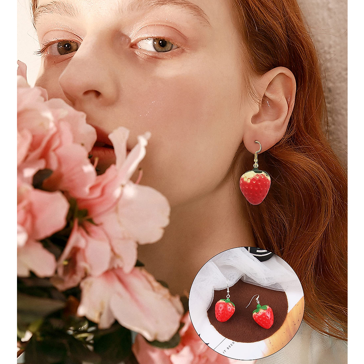 Jewdreamer 24 Pairs Cute Earrings Weird Earrings Set Funny Kawaii Earrings Fruit Gummy Bear Duck Water Bottle Goldfish Dinosaur Mushroom Butterfly Strawberry Dangle Earrings for Women