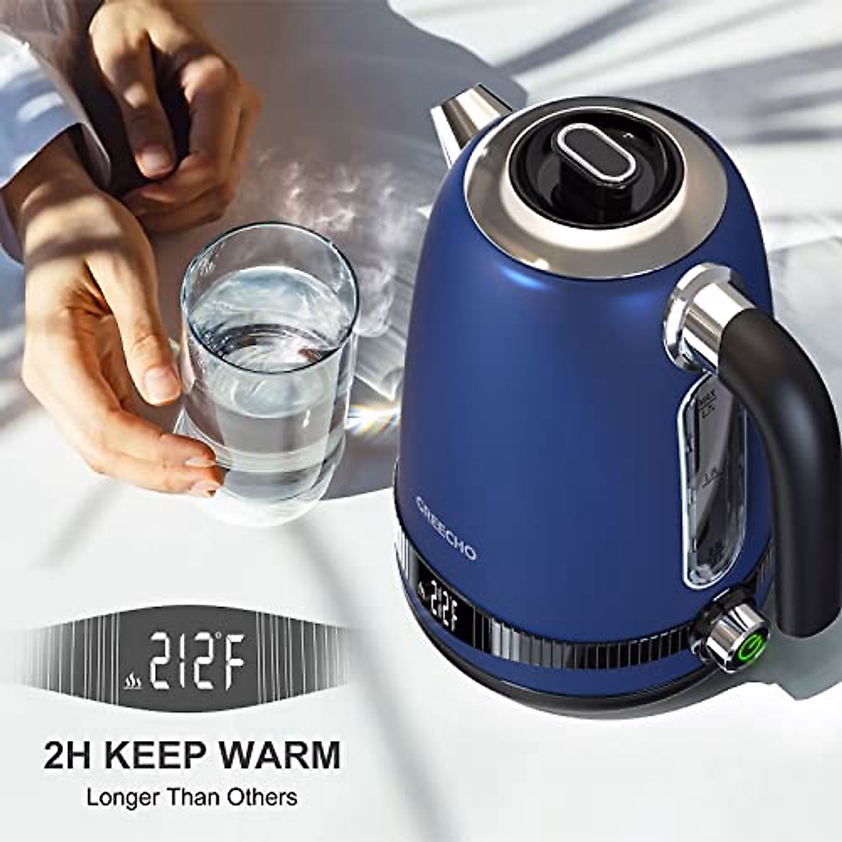GREECHO Electric Kettle Temperature Control, 1.7L Electric Tea Kettle with LED Display & 7 Heat Settings , 304 Stainless Steel Hot Water Kettle Electric with 1100W Overheat & Boil-dry Protection, Blue
