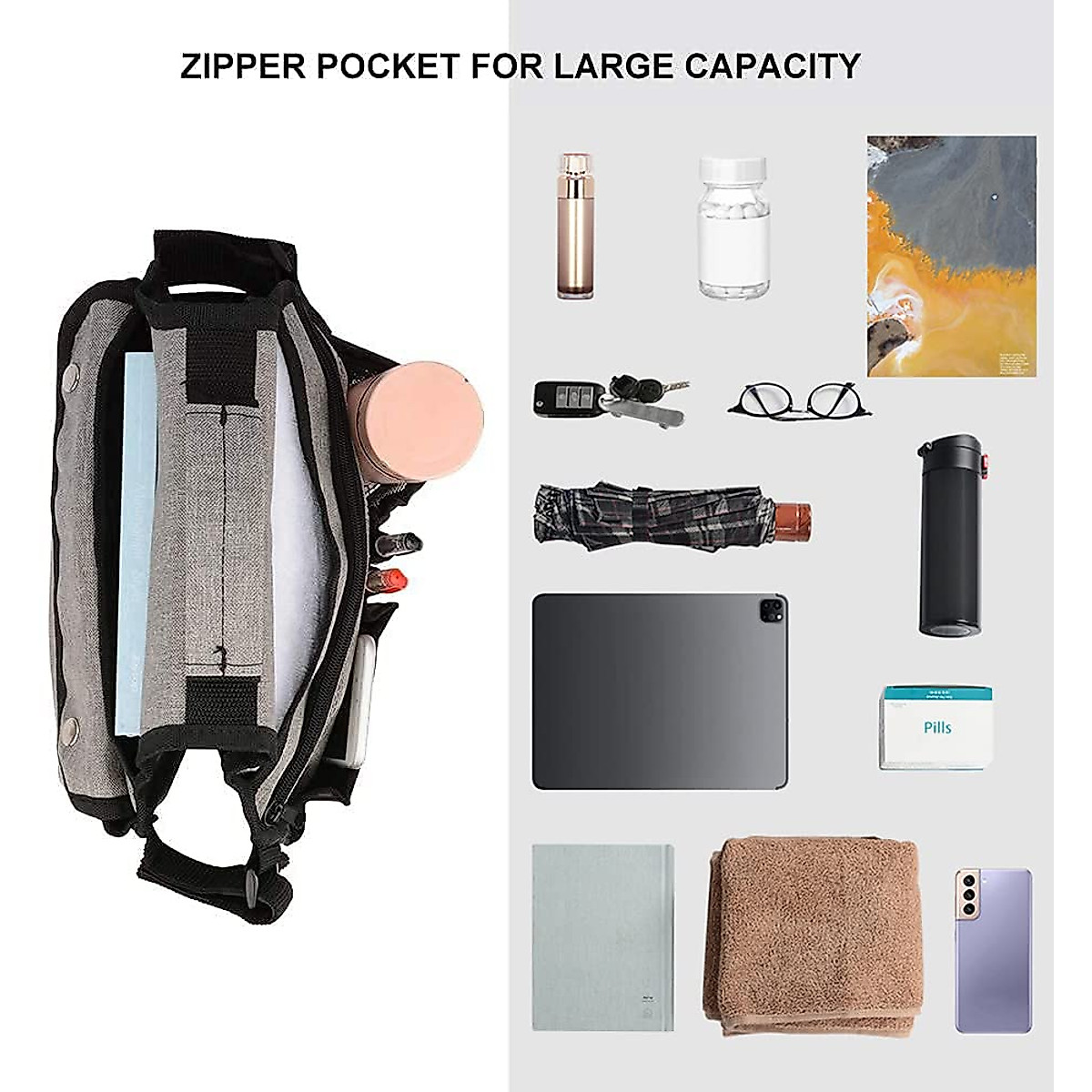 supregear Side Walker Bag, Walker Accessories Bag w/Cup Holder, Folding Walker Basket Waterproof Walker Organizer Caddy Pouch for Most Walker with Side Bar for Seniors, Elderly, Double Sided