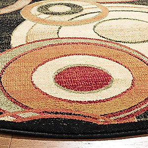 SAFAVIEH Lyndhurst Collection 7' Round Black/Multi LNH225B Mid-Century Modern Non-Shedding Dining Room Entryway Foyer Living Room Bedroom Area Rug