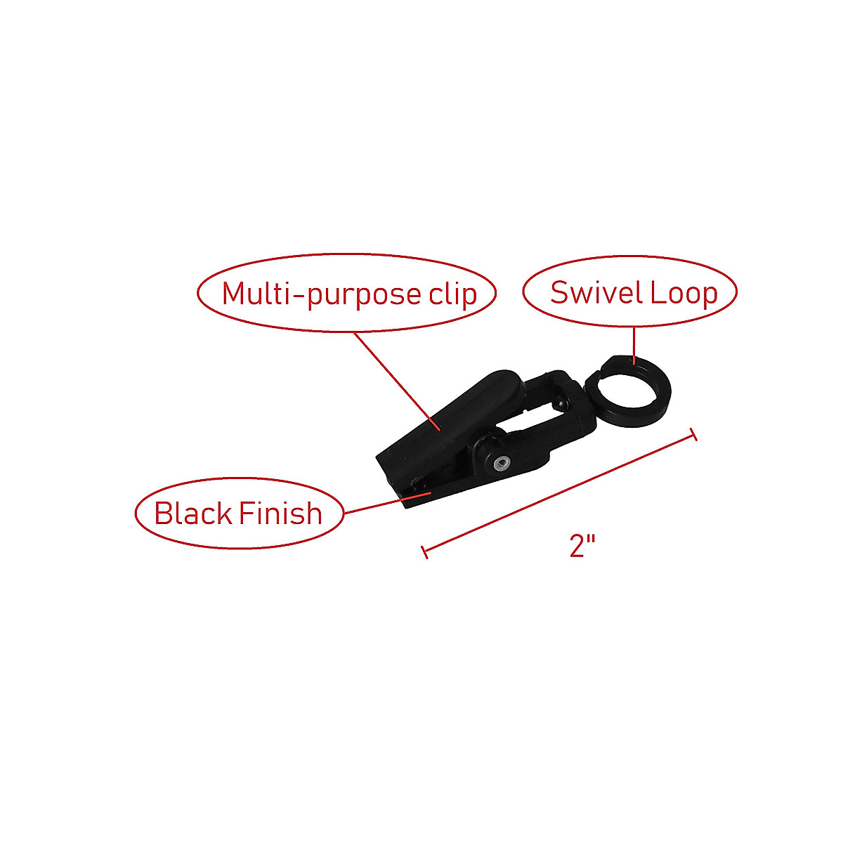 NAHANCO CC2B Plastic Swivel Rotating Clever Clip, 2”, Black (Pack of 100)
