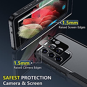 SPIDERCASE Designed for Galaxy S21 Ultra Case, [10 FT Military Grade Drop Protection],with 2 Pack [Soft Screen Protector + Camera Lens Protector] Heavy Duty Shockproof Case,Black