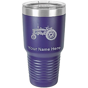 LaserGram 30oz Vacuum Insulated Tumbler Mug, Old Farm Tractor, Personalized Engraving Included (Dark Purple)