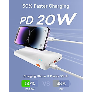 Baseus Portable Charger, Slim 20W PD USB C Power Bank 10000mAh Fast Charging Battery Pack, External Battery Compatible with iPhone 15 14 13 12 Pro Samsung S21 Google LG iPad Tablet, White