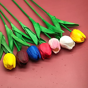 20Pcs Sunset Artificial Tulips Flowers Faux Realistic Tulip Bouquet Real Touch Sunset Flowers for Wedding Party Home Garden Office DIY Floral Arrangement Decor(Sunset)