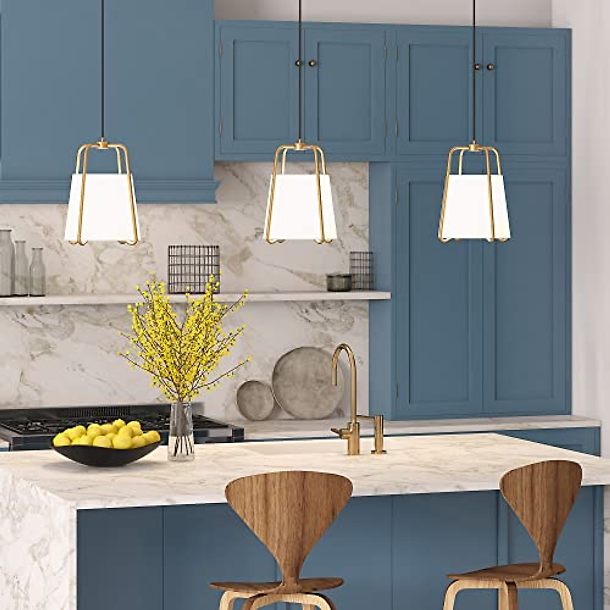 Marduk 11" Wide Pendant with Fabric Shade in Brass/White