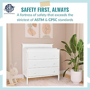 Dream On Me Mason Modern Changing Table with Free Changing Pad in White, Three Spacious Drawers, Made of New Zealand Pinewood, Includes 1" Mattress Pad and Anti-Tipping Kit