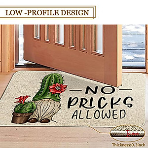 Roszwtit Spring Summer Door Mat 30 X 17 Inch No Picks Allowed Cactus Gnome Doormat Indoor Outdoor Entrance Funny Floor Mat Non Slip Summer Decor Rubber Welcome Mats