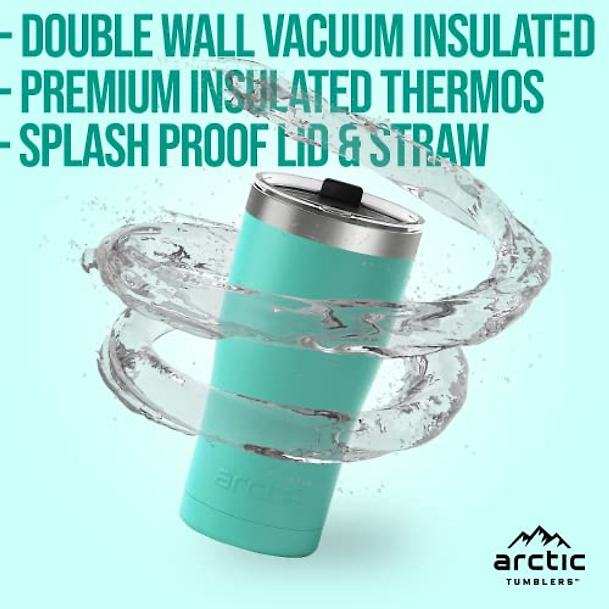Arctic Tumblers | 20 oz Matte Turquoise Insulated Tumbler with Straw & Cleaner - Retains Temperature up to 24hrs - Non-Spill Splash Proof Lid, Double Wall Vacuum Technology, BPA Free & Built to Last