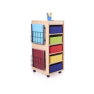 Guidecraft Rolling Storage Cart with 5 Fabric Bins: Store School, Art & Craft and Office Supplies