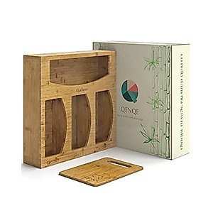 Qenqe Bamboo Ziplock Bag Storage Organizer, Ziplock Bag Holder for Kitchen Drawer, Dispenser for Variety Size Bags, Cute Kitchen Accessories