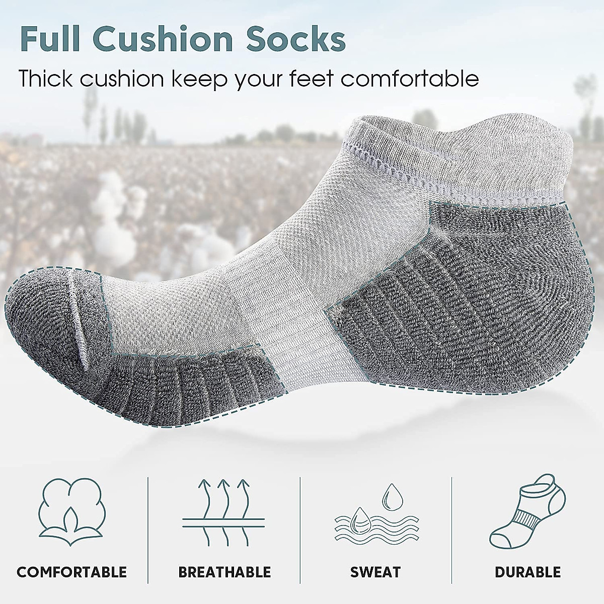 TANSTC Running Socks Anti-Blister Cushioned Cotton Socks Trainer Socks for Men Women Ladies Sports Low Cut Breathable Athletic Socks Ankle Socks (6 Pairs)