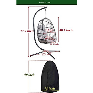 Wicker Ratten Swing Egg Chair with Stand Patio Hanging Basket Chair with Stand (Gray)