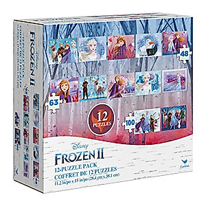 Spin Master Disney Frozen 2, 12-Pack Jigsaw Puzzles for Girls & Boys Princess Elsa Anna Olaf Winter Snow Movie Toy Merch Party Favor, for Kids Ages 4 and up