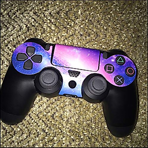 Ps4 Slim Stickers Full Body Vinyl Skin Decal Cover for PlayStation 4 Console Controllers (with 4pcs Led Lightbar Stickers) (Pink Starry Sky)