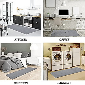 BEQHAUSE Kitchen Rugs and Mats Non Skid Washable Kitchen Floor Mat with TPR Backing 100% Polyester Grey Kitchen Mat Set of 2 Absorbent Runner Rugs for Kitchen 20x30inch/20x48inch