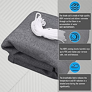 Neween Sun Shade Sail 10' x 13' Rectangle UV Block Sail Shade Canopy Cover, 180 GSM Permeable Outdoor Backyard Shade Sail Pergolas Top Sunshade Cover for Garden Patio Playground, Gray