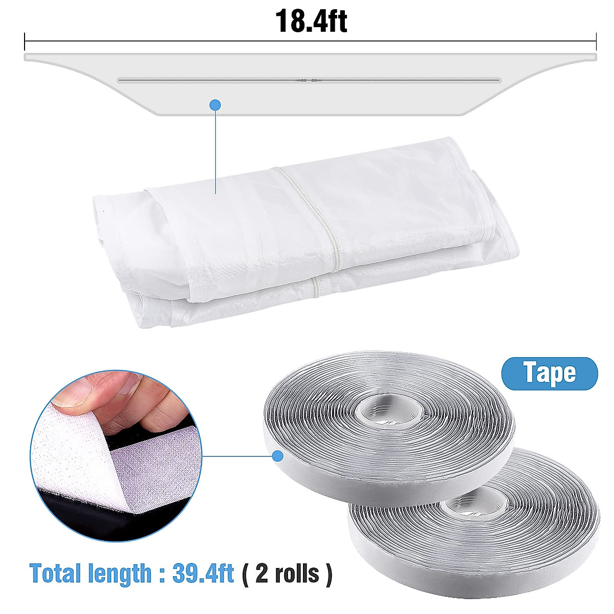 560CM/220" Universal Window Seal for Portable Air Conditioner- Casement Window AC Adapter Portable AC Window Cloth Seal Air Exchange Guards Kit with Zipper to Keep Indoor Cool for a Long Time(White)