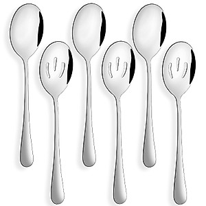 tiokin Serving Spoons,Include 3 Serving Spoon And 3 Slotted Spoon,8.7 inches Large Stainless Steel Serving Utensils Set,Serving Spoons Set for Buffet Parties Banquet Cooking Kitchen,Set of 6