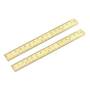 uxcell Straight Ruler 150mm 6 Inch Brass Measuring Tool with Hanging Hole 2pcs