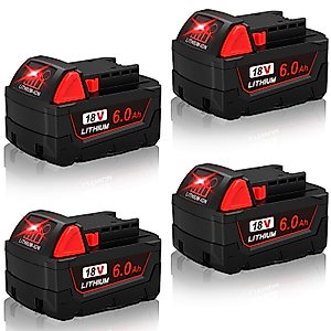 KIGWOF 4 Packs 18V 6.0Ah Battery Replacement for Milwaukee M18 Battery Compatible with M18 Milwaukee XC Lithium-Ion Battery 48-11-1850 48-11-1852 48-11-1840 48-11-1860 Cordless Tools