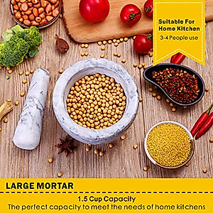 Mortar and Pestle Set, Guacamole Bowl Polished Natural Marble Stone, Grinder and Crusher, with Silicone Mat & Spoon-300ML(Light White Gray)