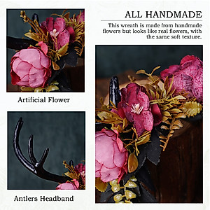 MOSTORY Handmade Dark Antler Flower Headband Fairy Floral Headpiece Black Horns Hairband Medieval Woodland Crown for Renaissance Festival Cosplay Halloween Wedding Fae Ball Masquerade
