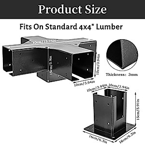 5-Way Woodwork DIY Pergola Brackets Kit, Elevated Wood Stand Kit with Powder-Coated Steel, Including 5-Way Corner Bracket & Post Anchor Base | Modular Pergola/Gazebo Kit for 4x4 Wood Post Glossy Black