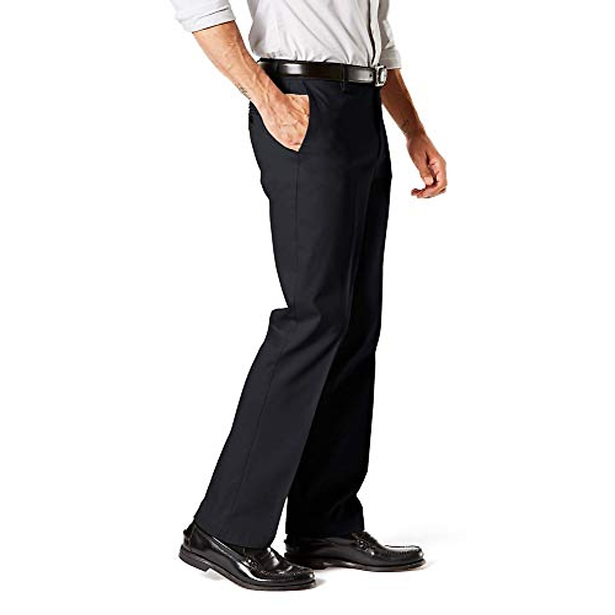 Dockers Men's Straight Fit Signature Lux Cotton Stretch Khaki Pant-Creased, Black, 34W x 32L