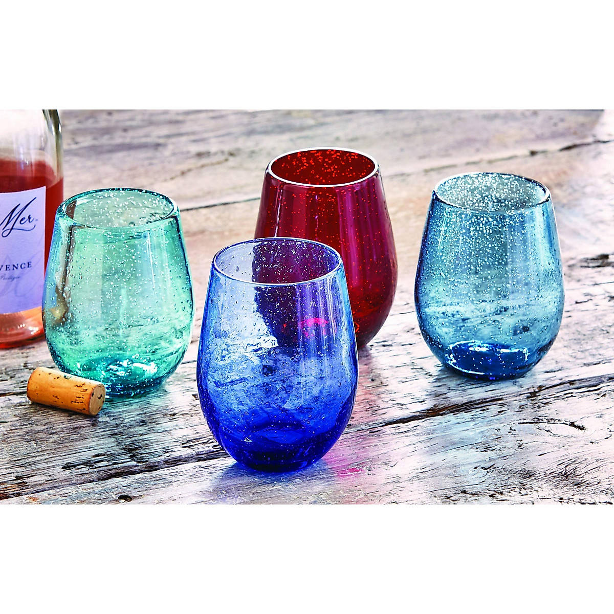 TAG 16 oz. Bubble Glass Stemless Wine Drinkware Smoke Dishwasher Safe Beverage Glassware for Dinner Party Wedding Resturant Grey