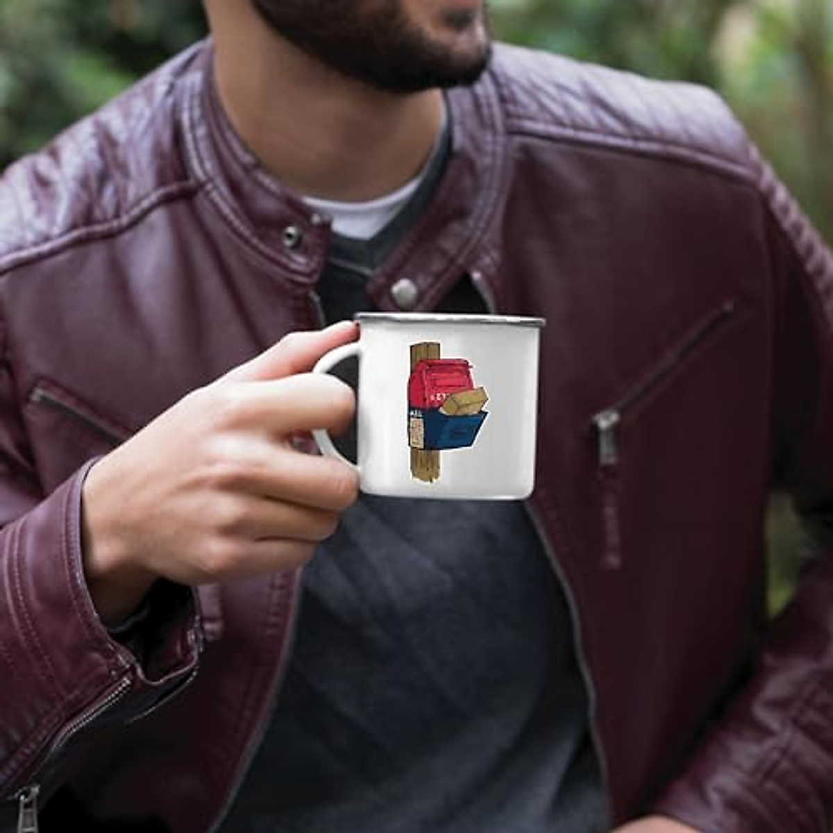 Unique Gift Idea Vintage Mailbox with Package Inside Enthusiasts 12oz Enamel Silver Mug