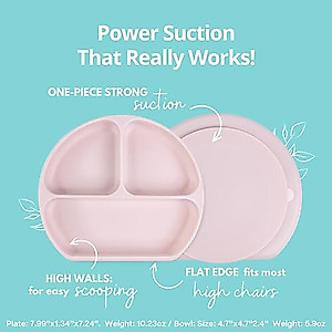 Lilow Silicone Baby Feeding Set | Baby Led Weaning Supplies | Suction Baby Plates and Bowls Set Bib Tiny Cup Spoon and Fork| First Stage Baby Dishes | Self Feeding Utensils Set for Eating Solid Food