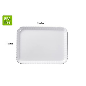 Blue Boat 15" x 11" Rectangular Serving Trays Set of 2 White, Melamine Serving Platter, Light Weight Easy to Clean Sturdy Stackable BPA-Free Dishwasher Safe