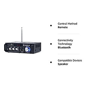 Kaynell 298A Wireless Bluetooth 5.0 Stereo Audio Amplifier, RMS 40Wx2, Max 300Wx2 Dual Channel Power Amp Sound Receiver w/USB, SD Card, FM Radio Home Speakers Theater System Remote Controller, Black