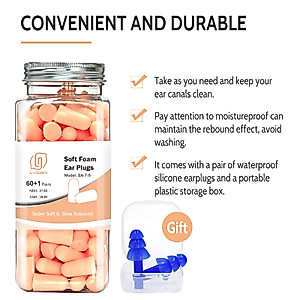 LYSIAN Ultra Soft Foam Earplugs for Sleep 38dB SNR, Noise Reduction Ear Plugs for Sleeping Noise Cancelling, Snoring, Shooting,Work,Plane-60 Pairs