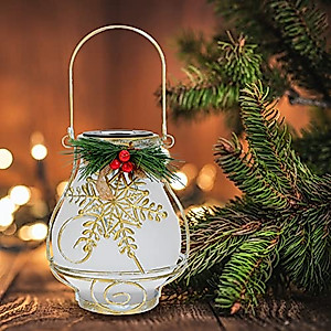 Beaupretty Solar Lanterns Christmas Outdoor Hanging Lantern Xmas Snowflake Star Decoration Pendant Lamps for Garden