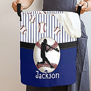 CustomLife Ball Sports Baseball Customized Dirty Clothes Laundry Basket with Knitting Handle Dirty Clother Bag 19.69 inch (H) x 14.17 inch (W) Multi 1 14.17 X 19.69 inches