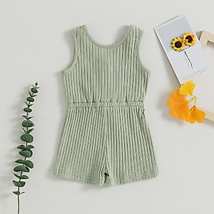 Toddler Baby Girl Summer Outfit Sleeveless Ribbed Romper Solid Color Jumpsuit Overall Shorts Cute Infant Newborn Clothes