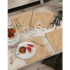 Jaipur Special Home Jute Braided Square Placemats 14x14 Inches - Natural Reversible Mats for Dining Table Woven Placemats Farmhouse Placemats (Set of 8)