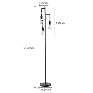 SUNMORY Farmhouse Industrial Floor Lamp for Living Room,Standing Tree Floor Lamp with 3 Edison Led Bulbs ,Rustic Floor Lamps for Living Room，Bedroom，Black Floor Lamp,Tall Lamps for Living Room，Office